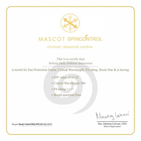 Solaris Ultra Light Daily Defence Sunscreen SPF 65 PA++++ – RAS Luxury Oils